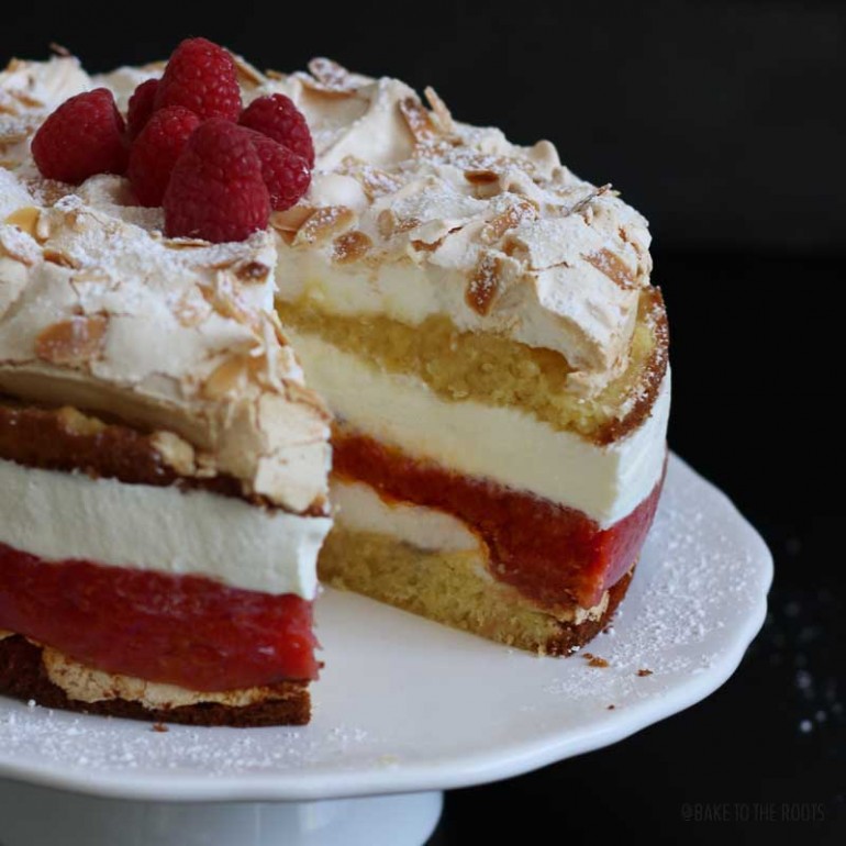 Rhubarb Raspberry Meringue Cake | Bake to the roots