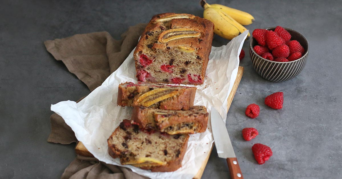 Banana Raspberry Chocolate Bread | Bake to the roots