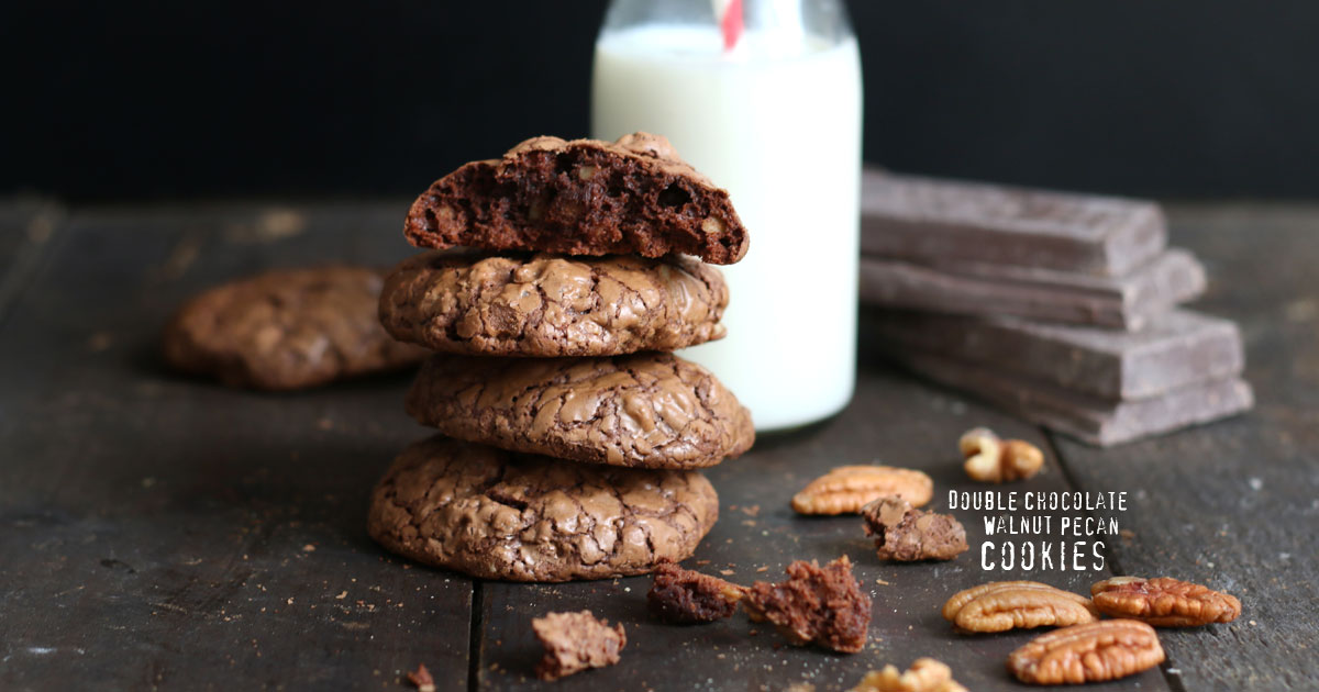 Double Chocolate Walnut Pecan Cookies | Bake to the roots