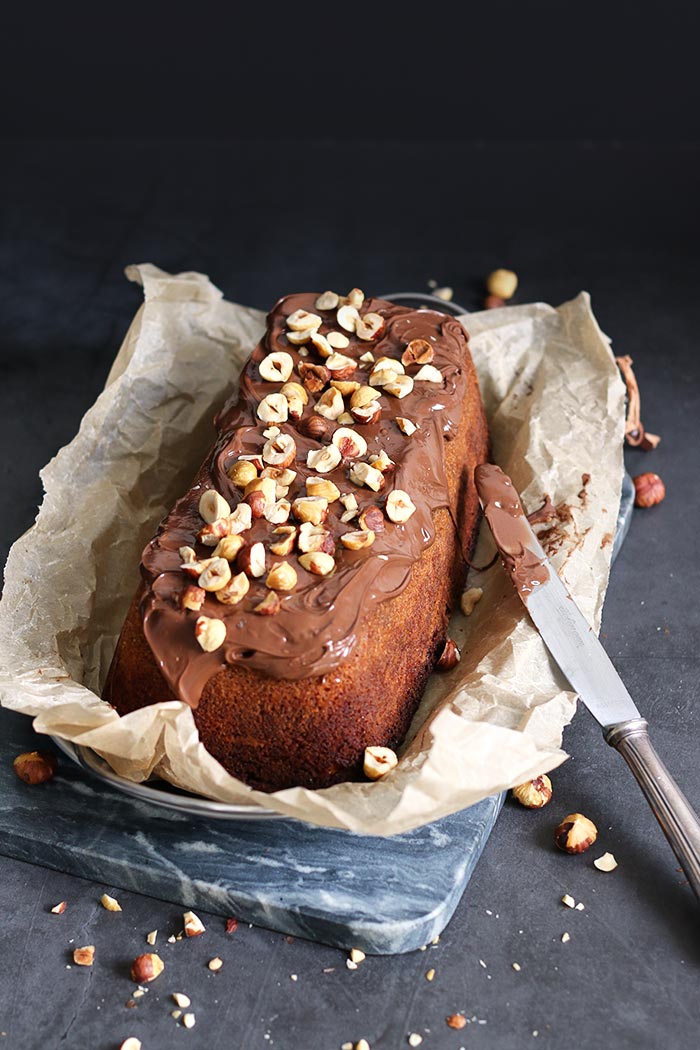 Nutella Loaf Cake with Hazelnuts | Bake to the roots | Bake to the roots