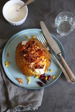 Kumpir with Chicken, Corn & Beans | Bake to the roots