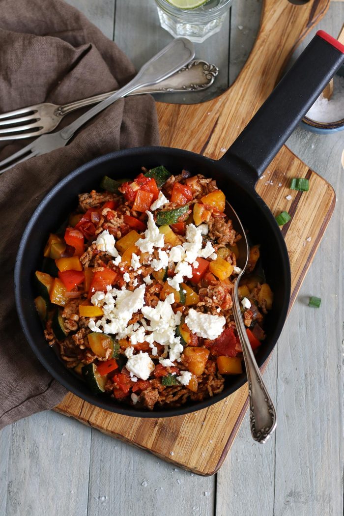 Easy Zucchini Beef Skillet with Rice & Feta | Bake to the roots
