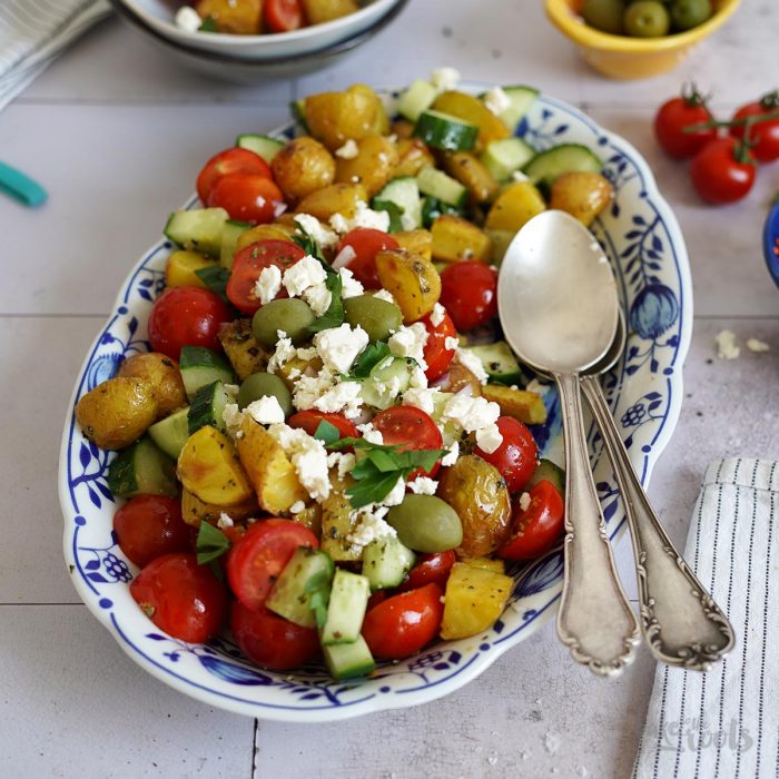 Greek Potato Salad with Tomato & Feta | Bake to the roots