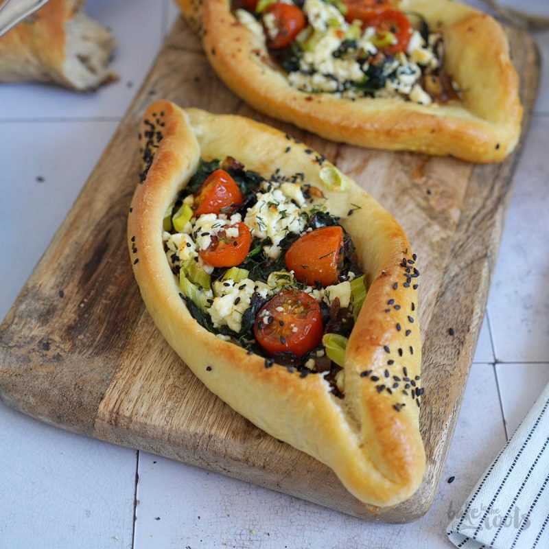 Pide with Spinach, Tomato & Feta Cheese | Bake to the roots