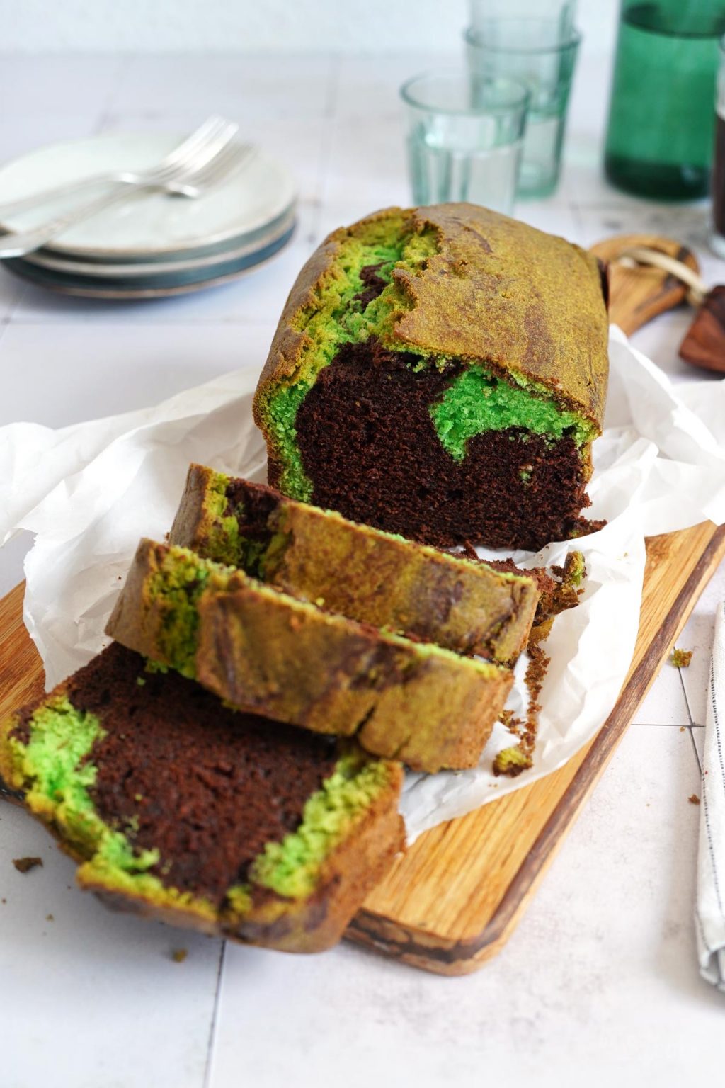Easy Pandan Chocolate Marble Cake | Bake to the roots