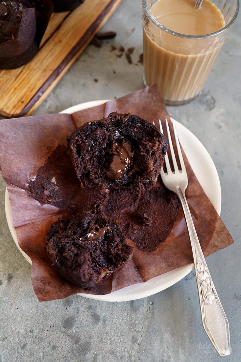 Double Chocolate Zucchini Muffins | Bake to the roots
