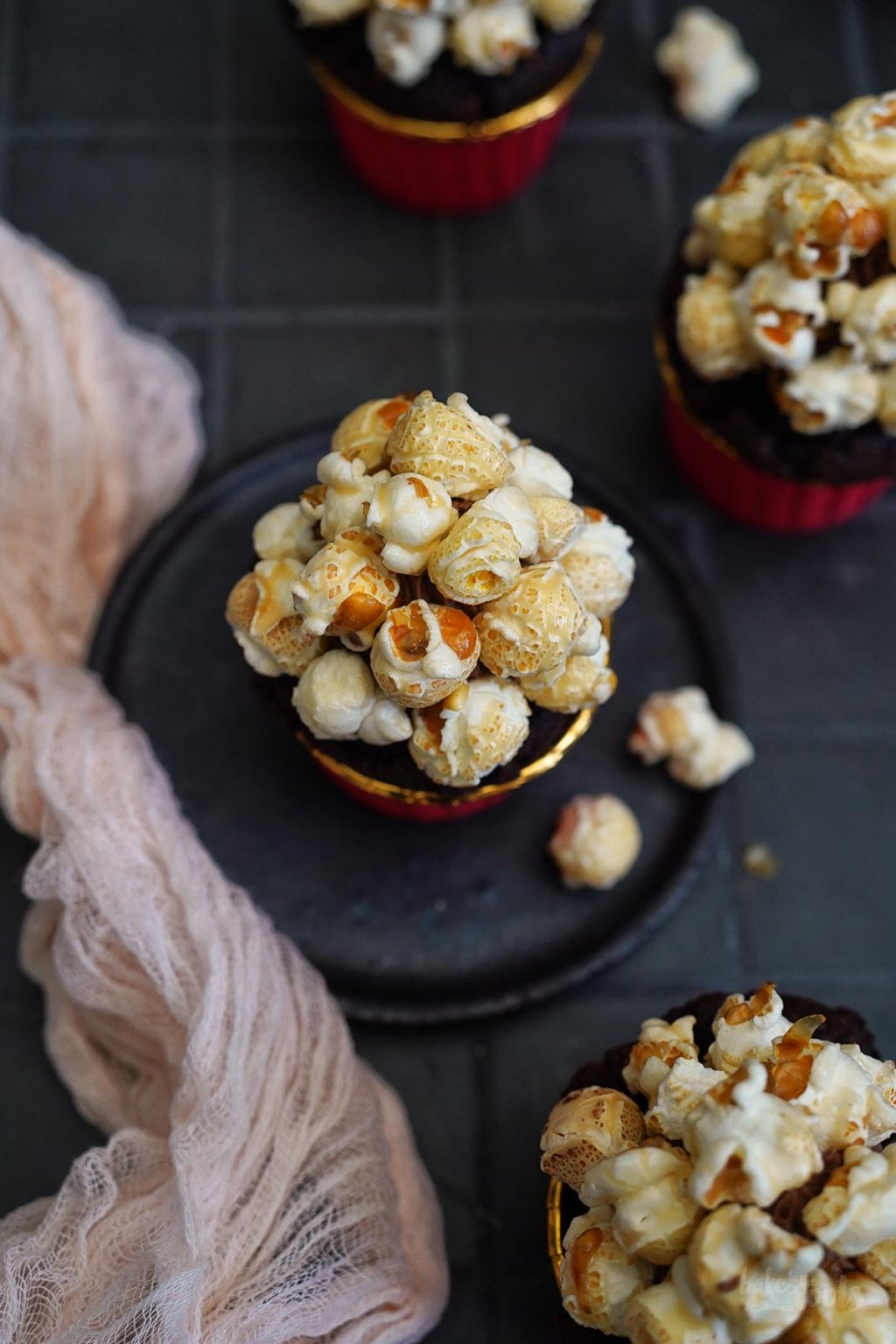 Chocolate Caramel Popcorn Cupcakes | Bake to the roots