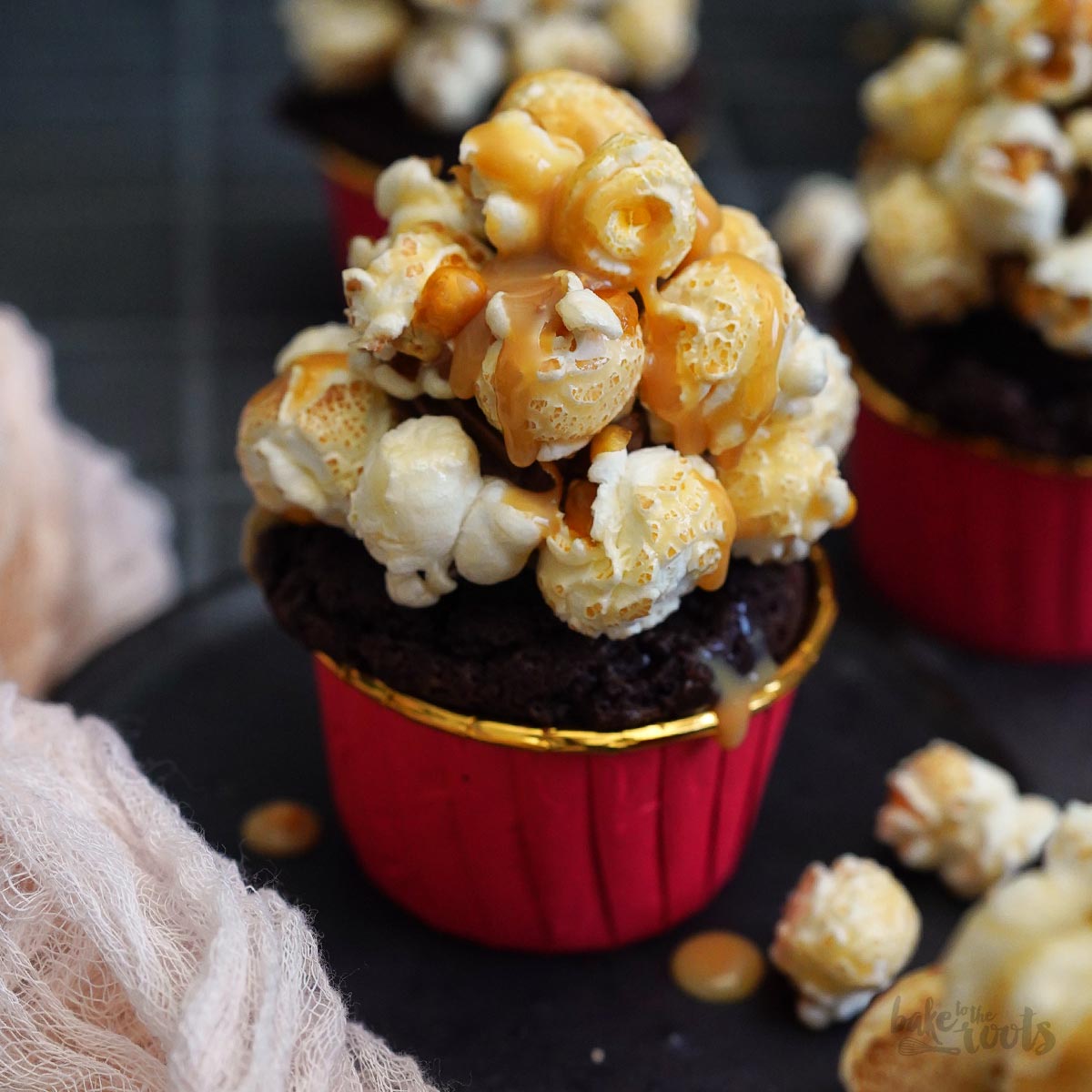 Chocolate Caramel Popcorn Cupcakes | Bake to the roots