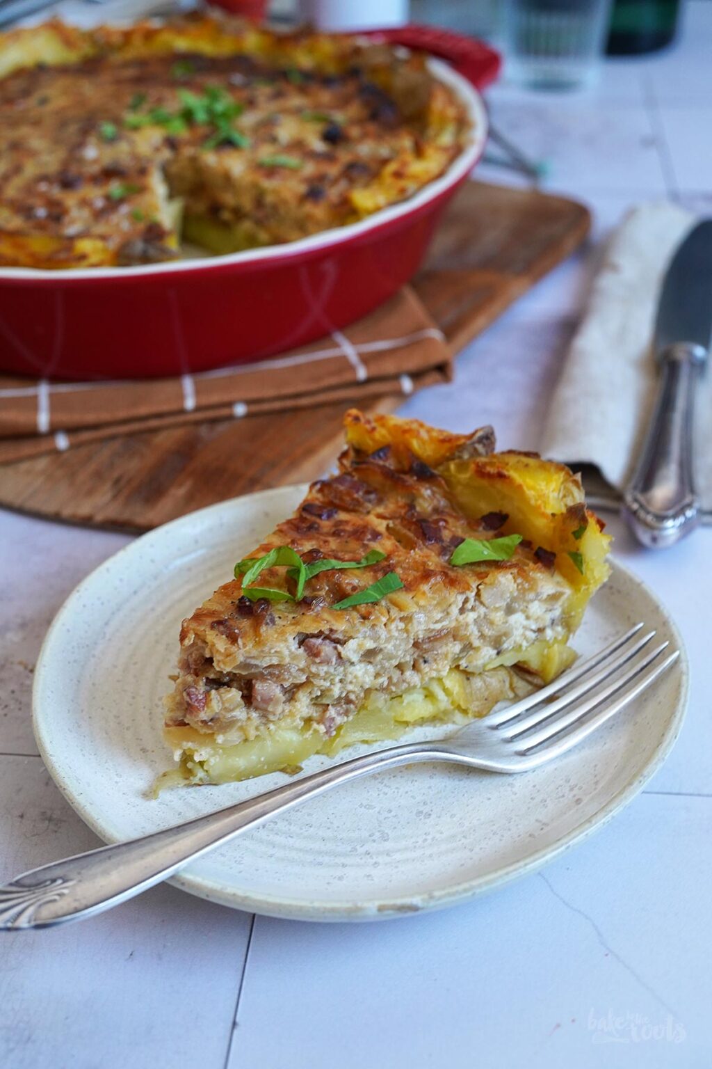 Smashed Potato Crust Onion Quiche | Bake to the roots